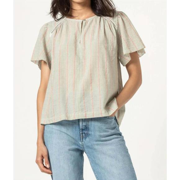 Lilla P | Tops | New Lilla P Flutter Sleeve Split Neck Top In Papaya ...